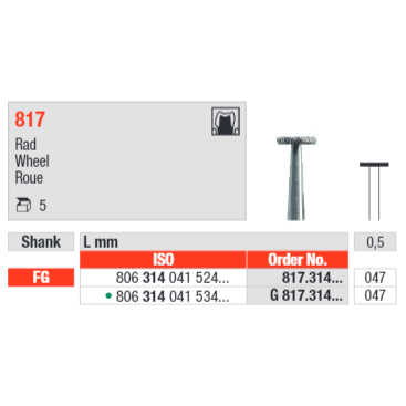 Edenta Wheel 817 Bur Pack of 5 – L&L Dental Products